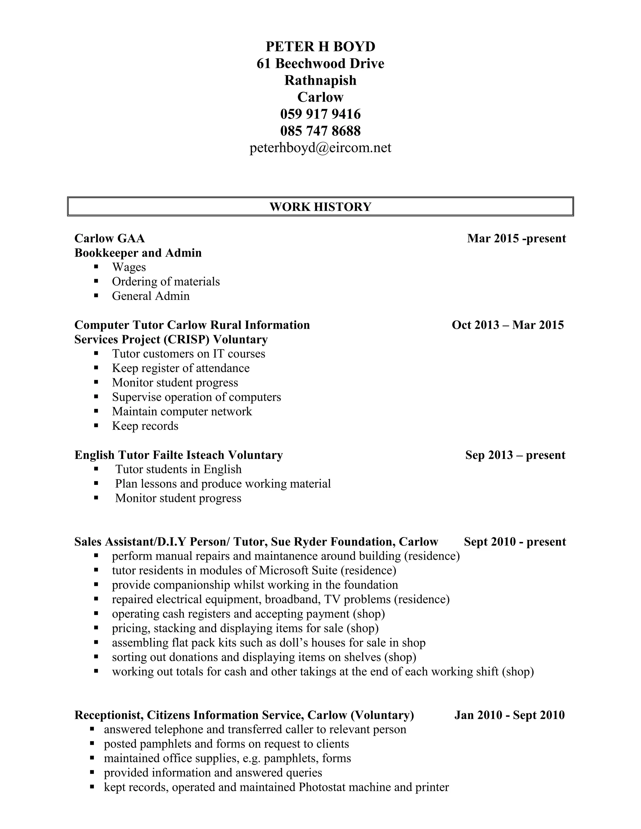 Peter Boyd CV 2016 (1) | PDF
