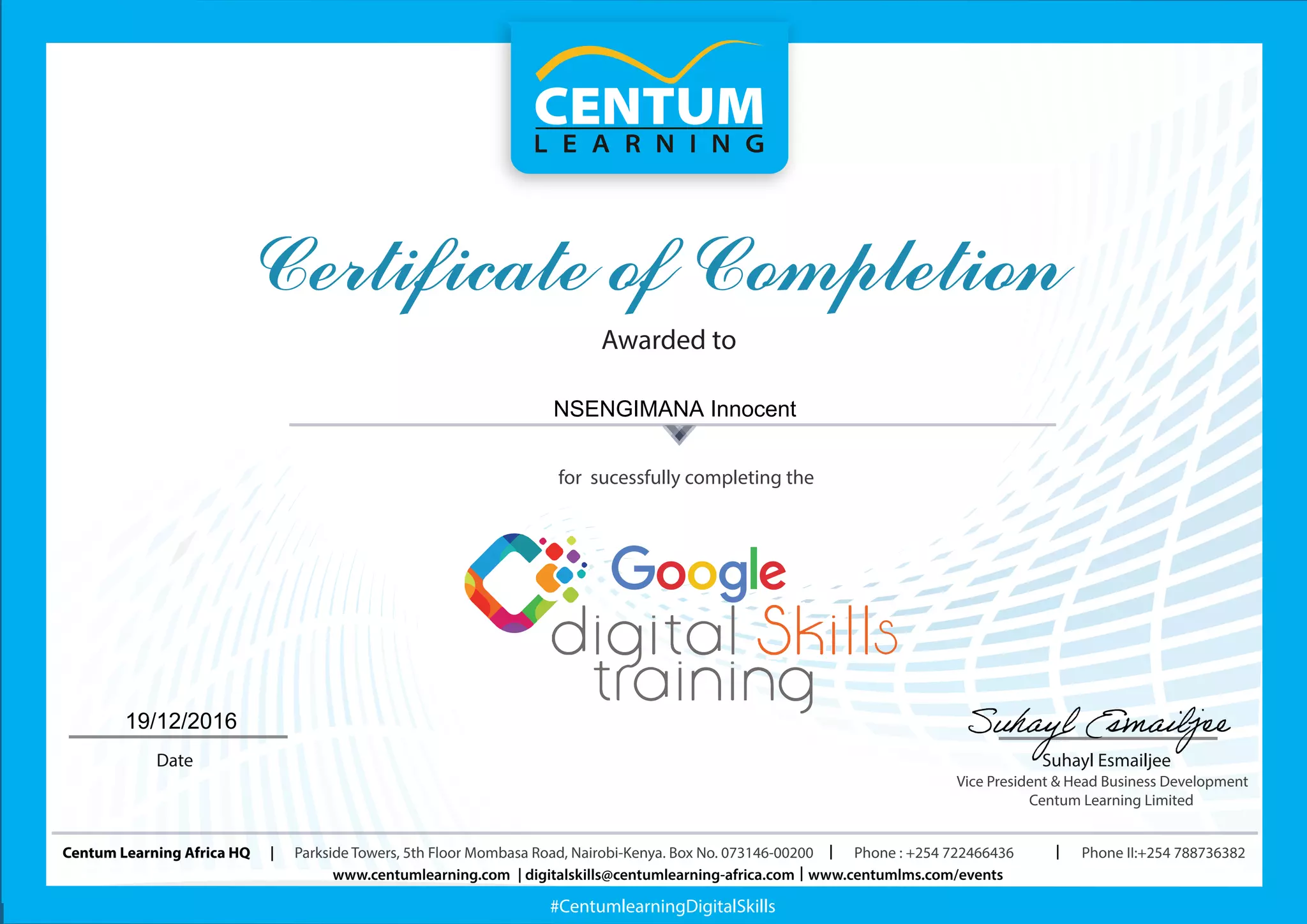 Google Digital Training Certificate Awarded | PDF