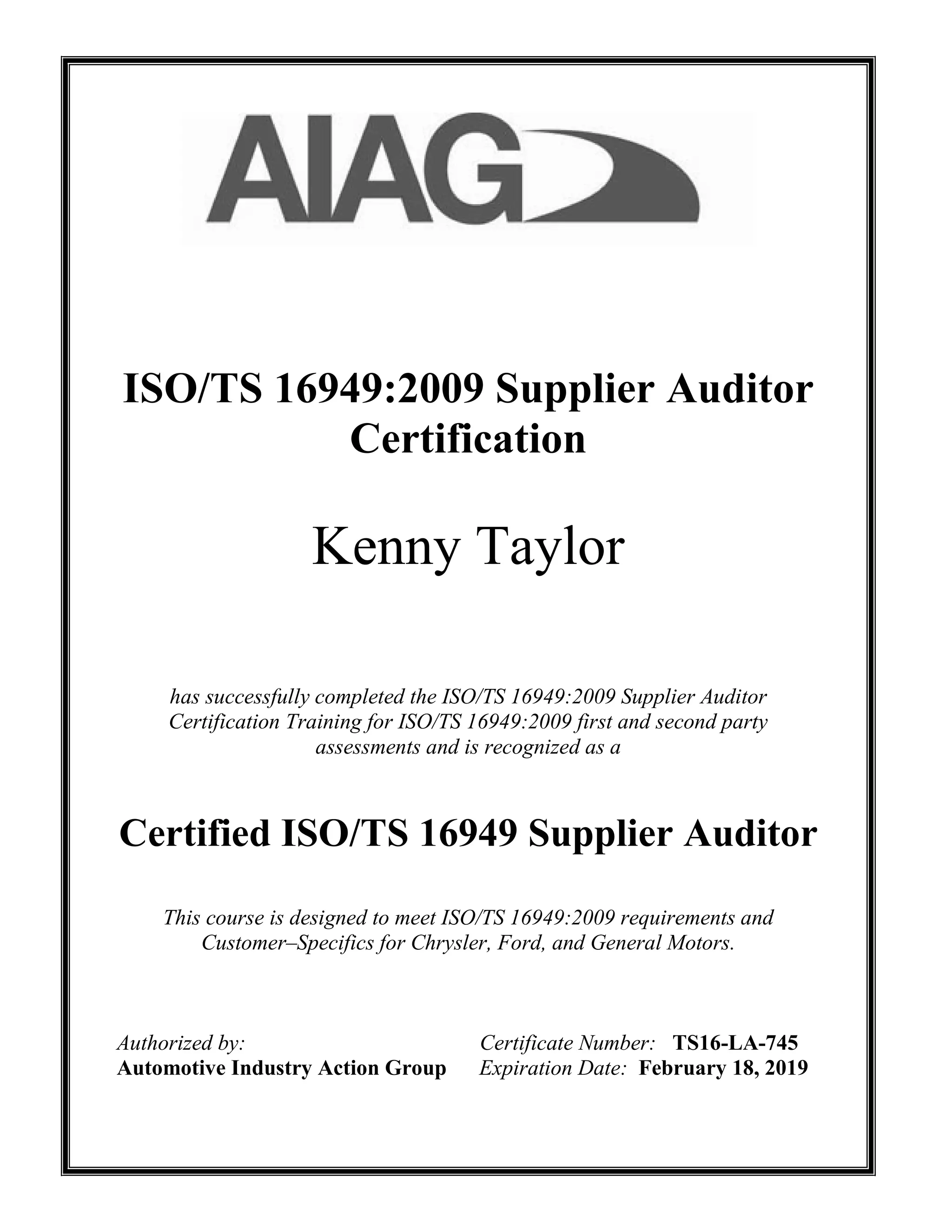ISO-TS16949_SACT Certificate | PDF | Free Download