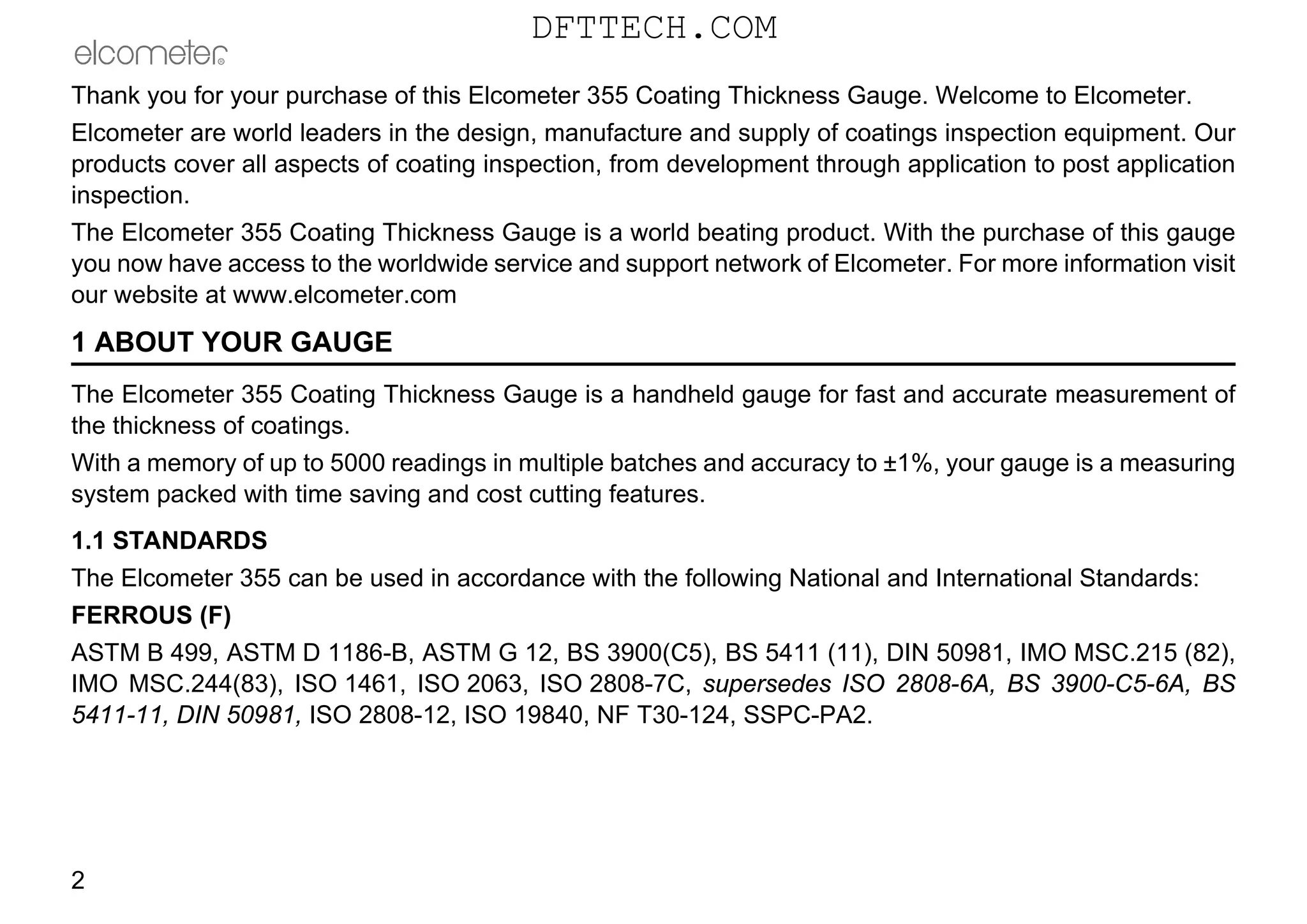 Elcometer 355 Coating Thickness Gauge Standard Model instructions | PDF
