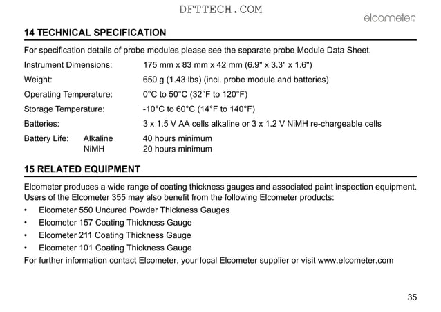 Elcometer 355 Coating Thickness Gauge Standard Model instructions | PDF