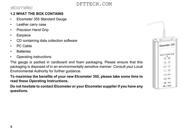 Elcometer 355 Coating Thickness Gauge Standard Model instructions | PDF