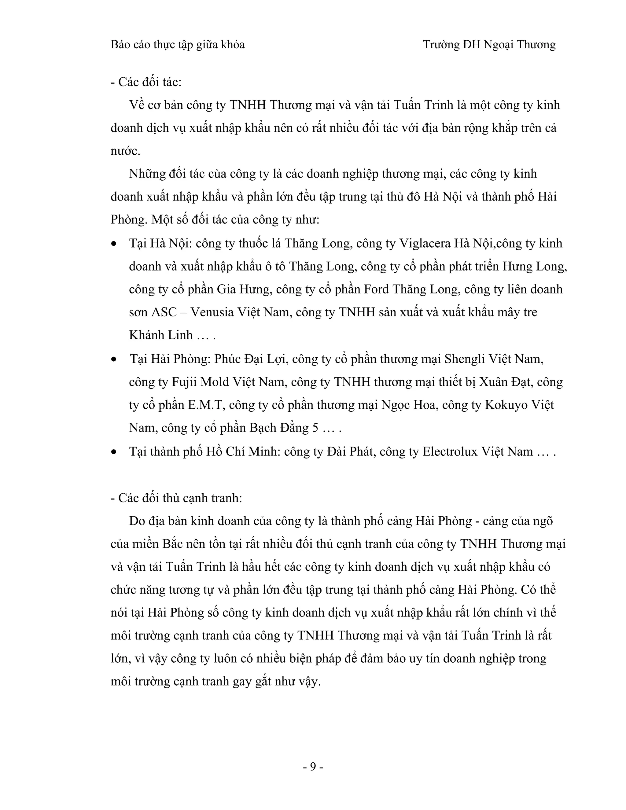 Báo cáo thực tập hoạt động xuất nhập khẩu của công ty TNHH Thương mại và vận tải Tuấn Trinh | PDF