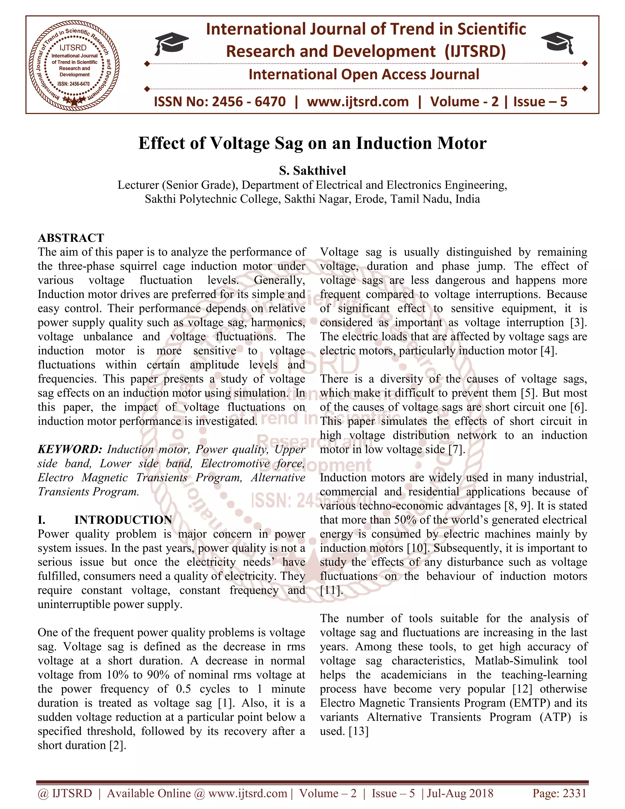 Effect of Voltage Sag on an Induction Motor | PDF
