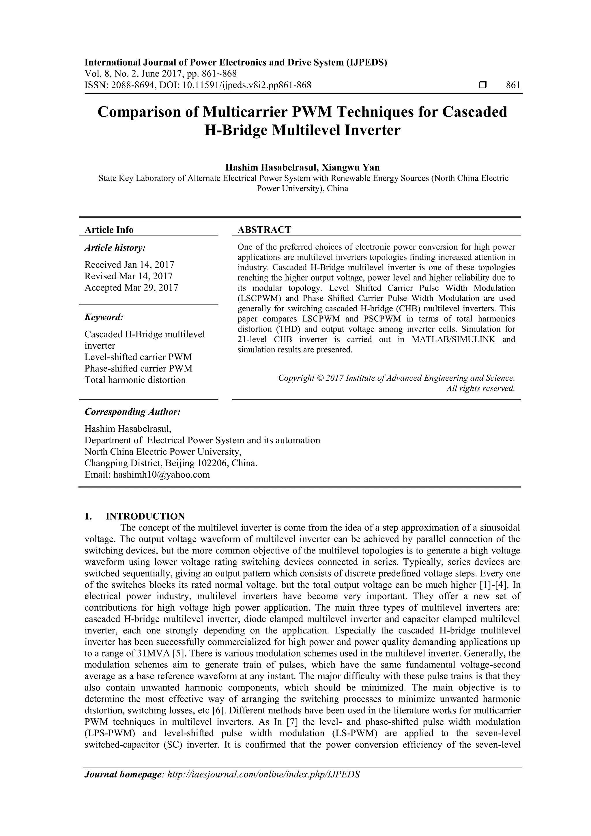 Comparison Of Multicarrier Pwm Techniques For Cascaded H Bridge Multilevel Inverter Pdf