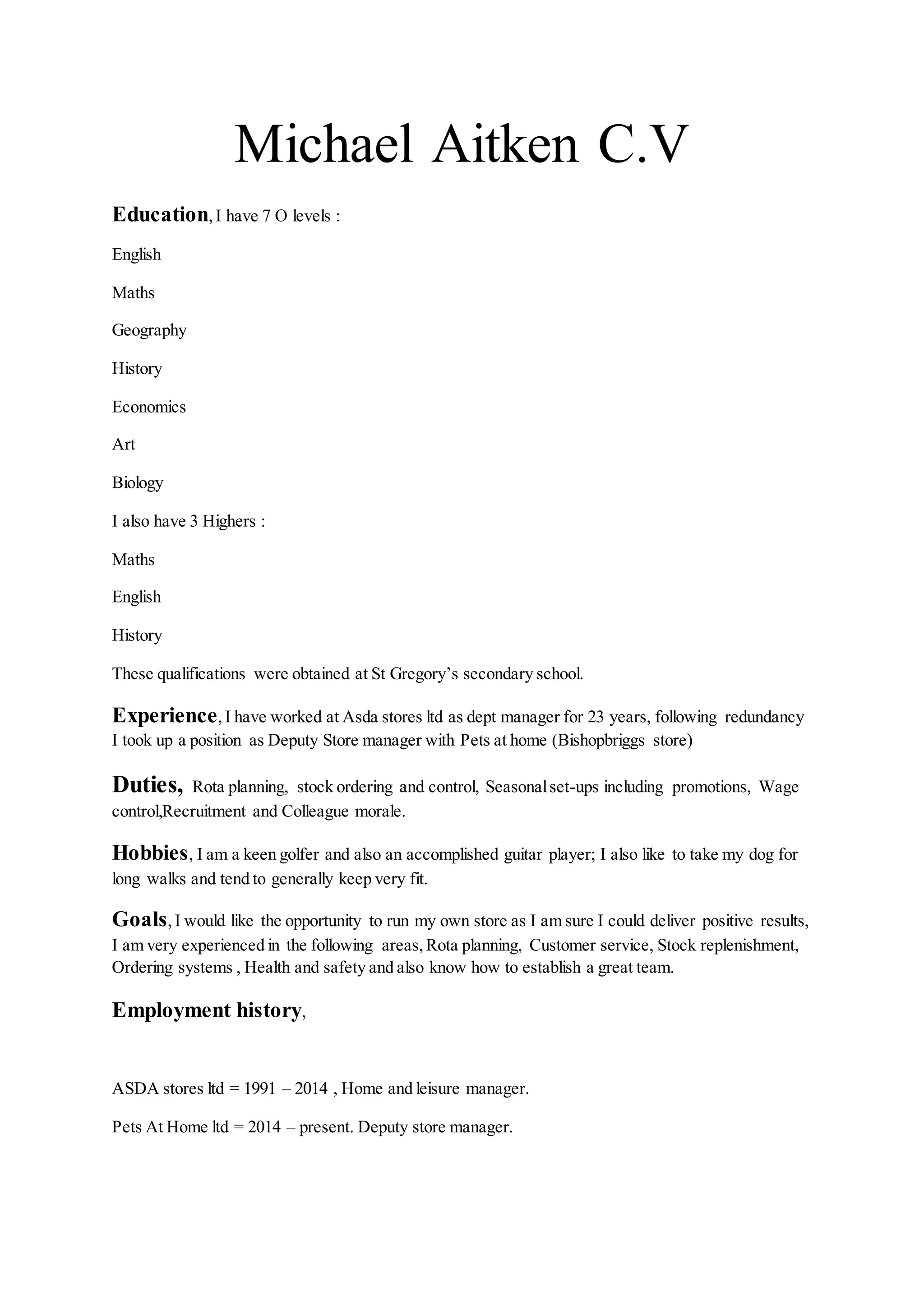 Michael Aitken Cv | PDF