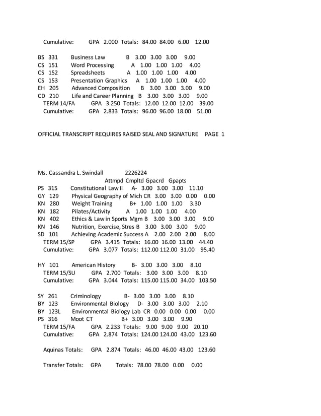 final unofficial transcript | DOCX