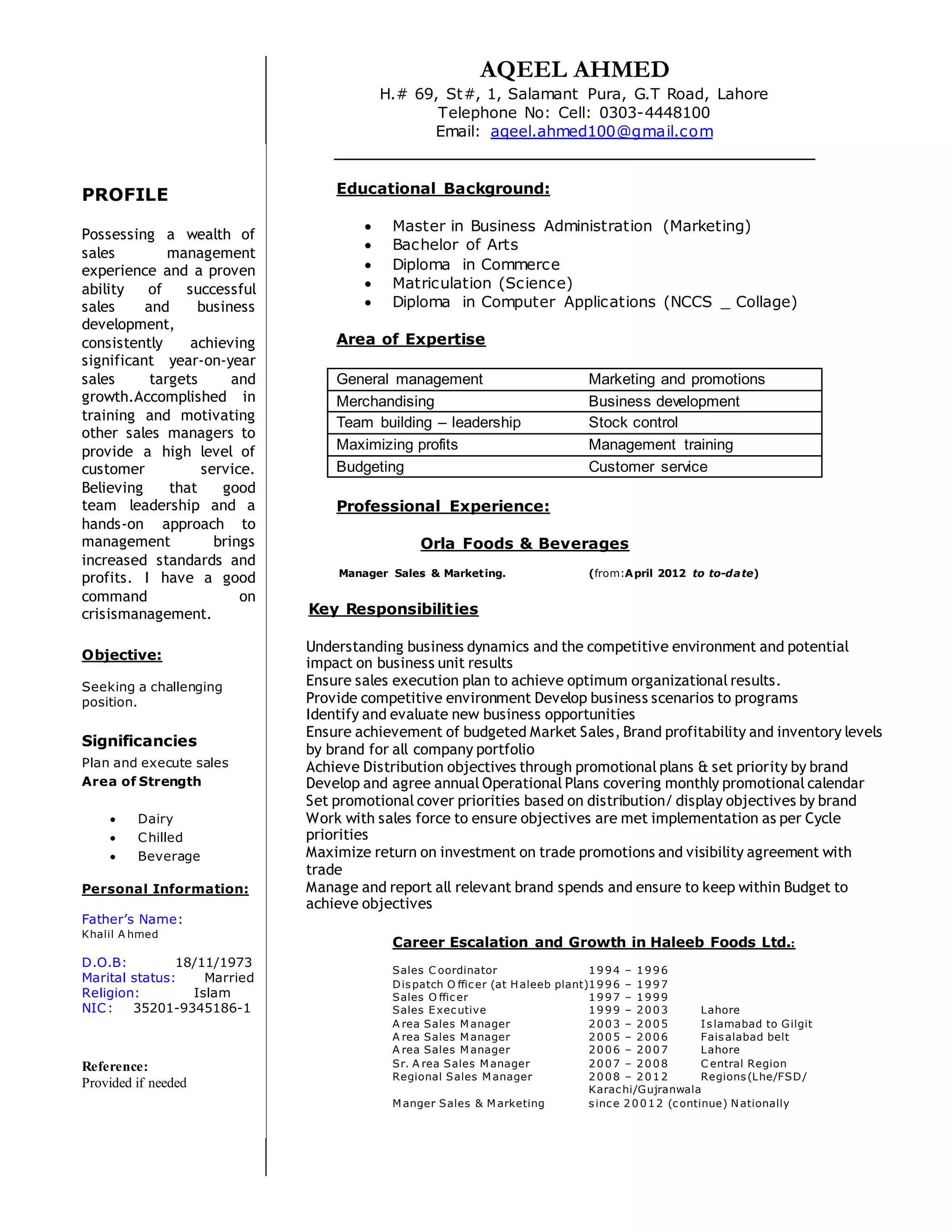 Aqeel Ahmed CV | DOCX | Business Administration | Business