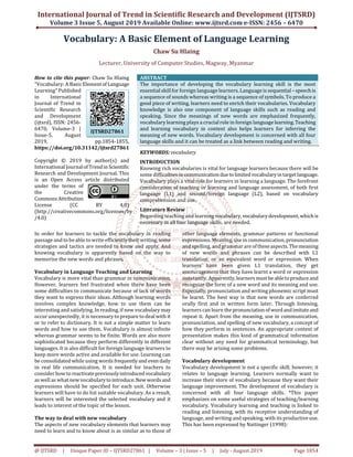 Vocabulary A Basic Element of Language Learning | PDF