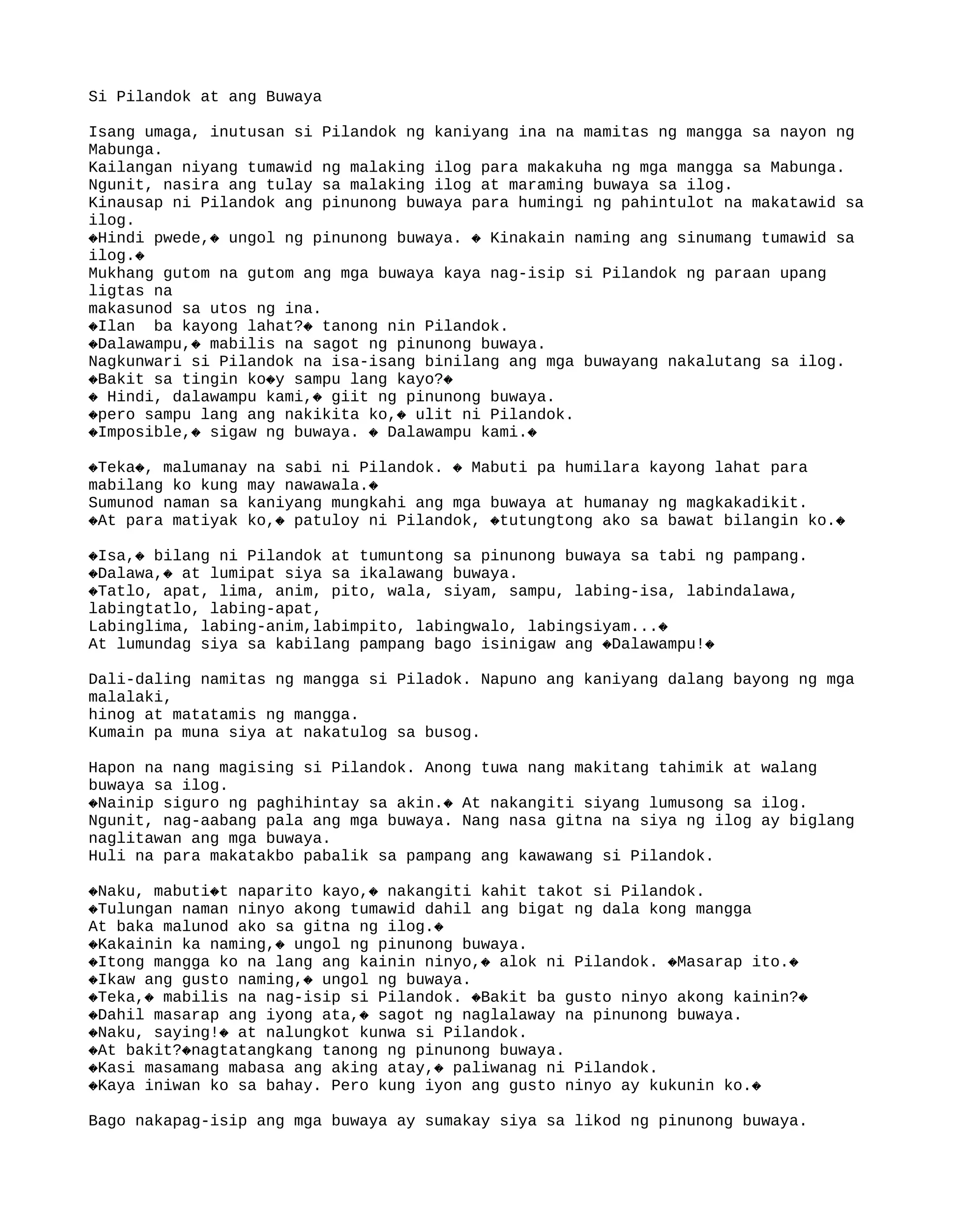 PILANDOK AT ANG BUWAYA | PDF