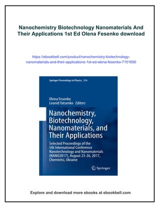 Nanochemistry Biotechnology Nanomaterials And Their Applications 1st Ed ...