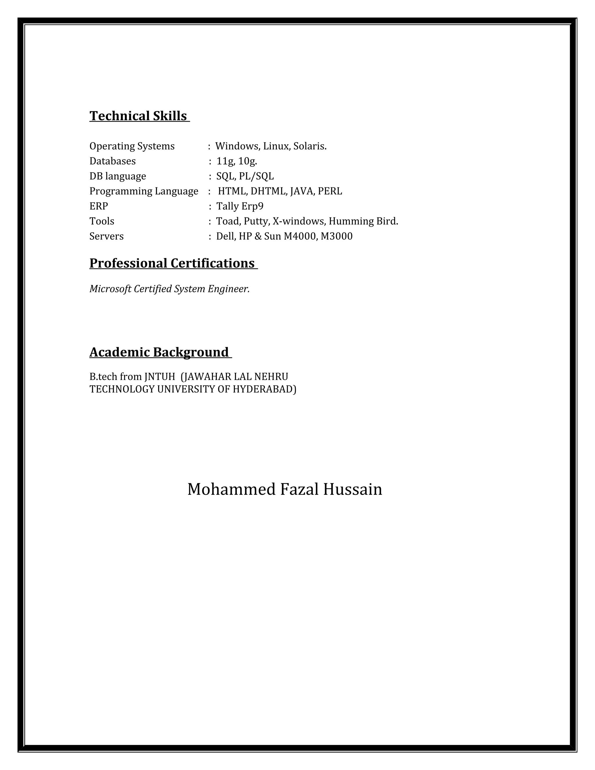 Resume- Fazal Hussain (1) | DOC