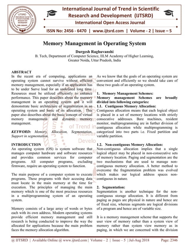 Memory Management in Operating System | PDF