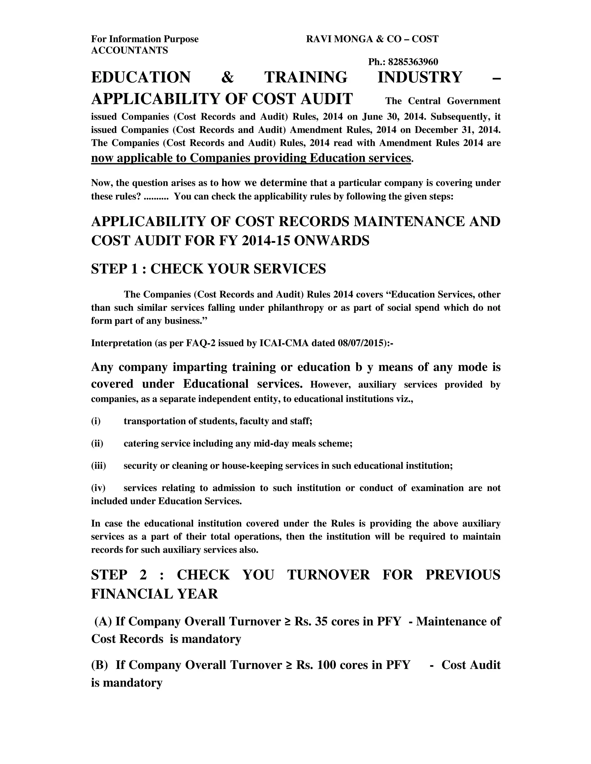 Cost Audit - Education Industry | PDF
