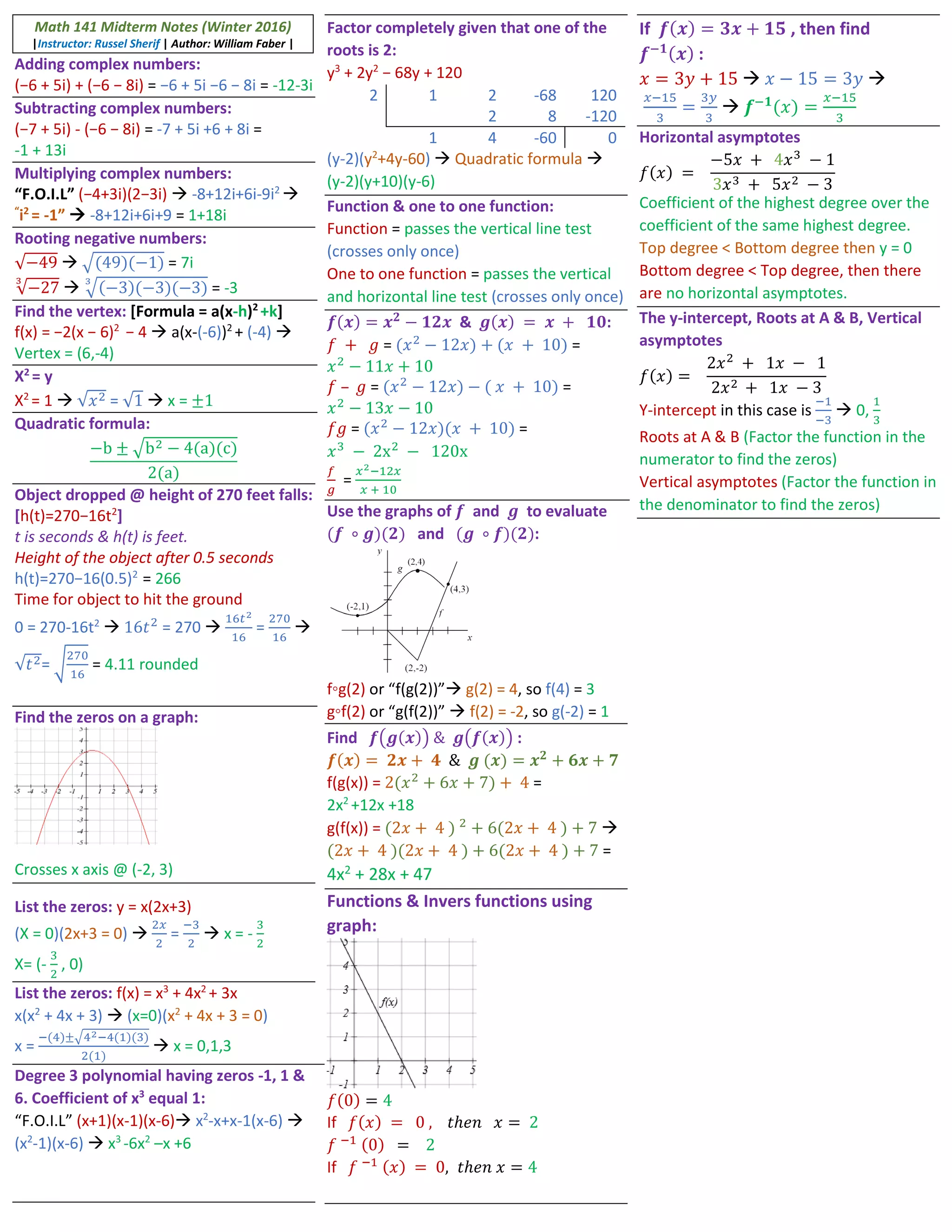 Pre-calculus 1, 2 and Calculus I (exam notes) | PDF