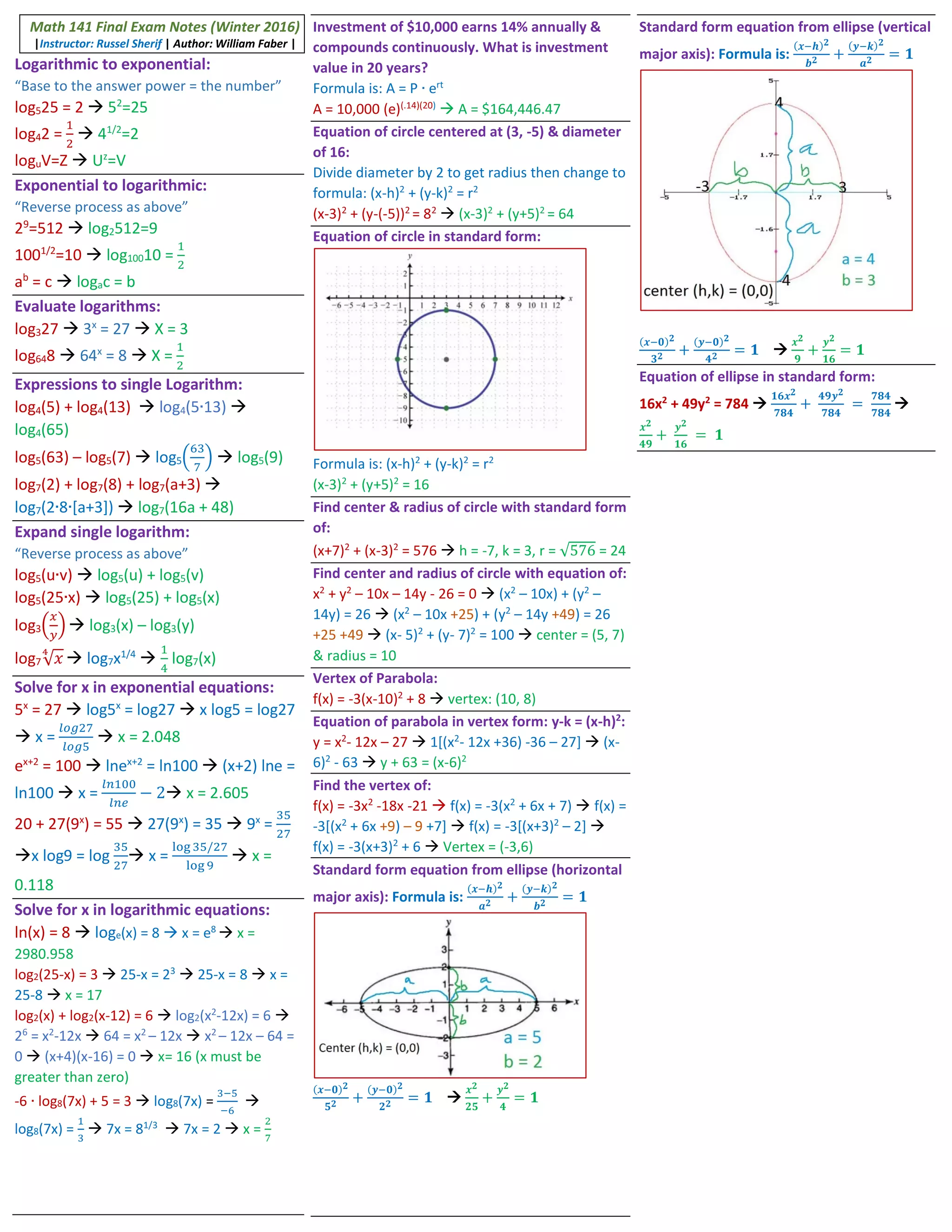 Pre-calculus 1, 2 and Calculus I (exam notes) | PDF