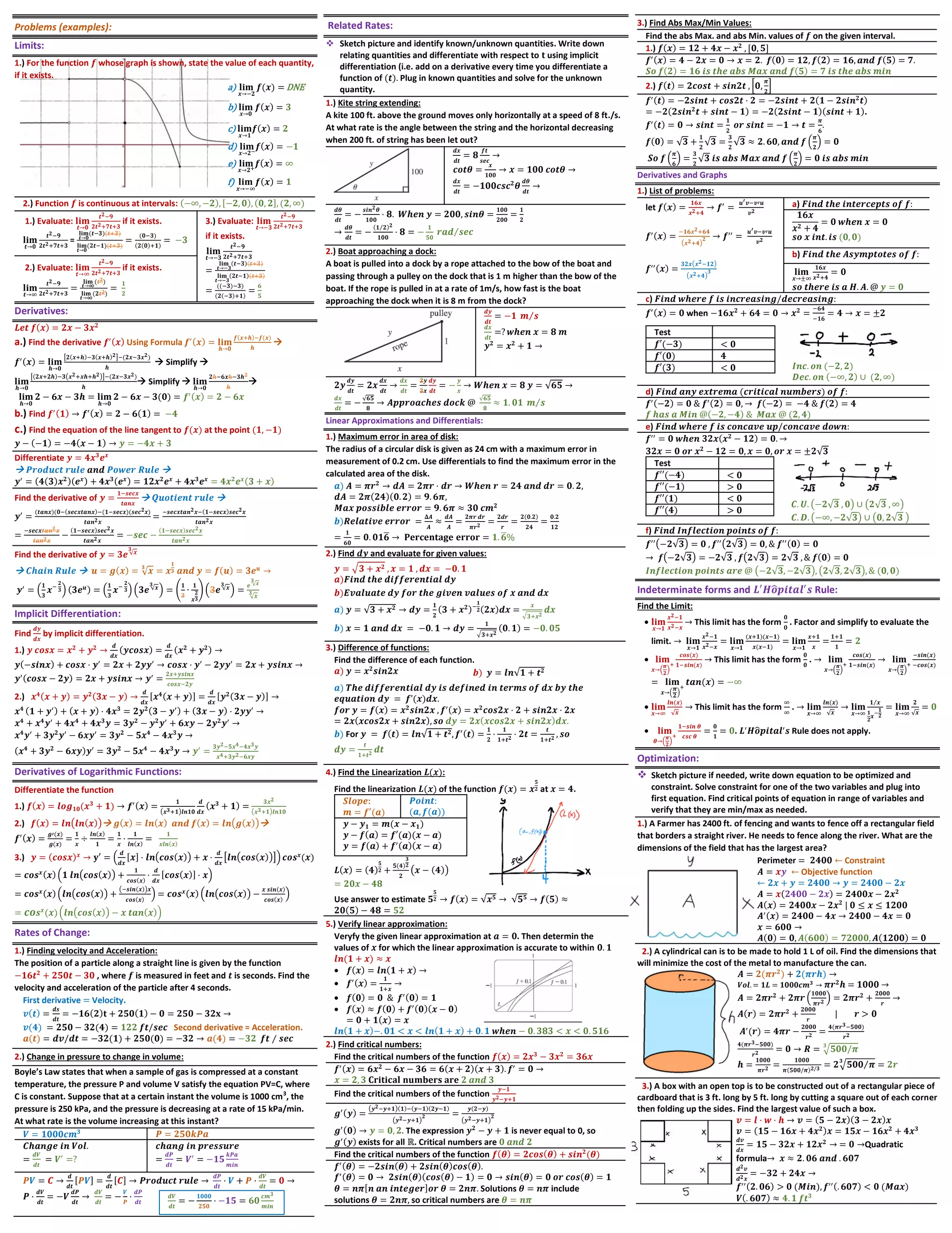 Pre-calculus 1, 2 and Calculus I (exam notes) | PDF