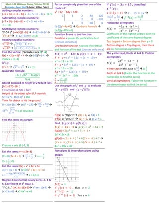 Pre-calculus 1, 2 and Calculus I (exam notes) | PDF