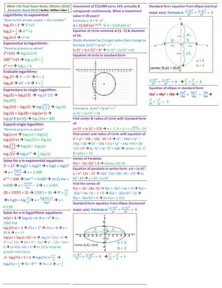 Pre-calculus 1, 2 and Calculus I (exam notes) | PDF