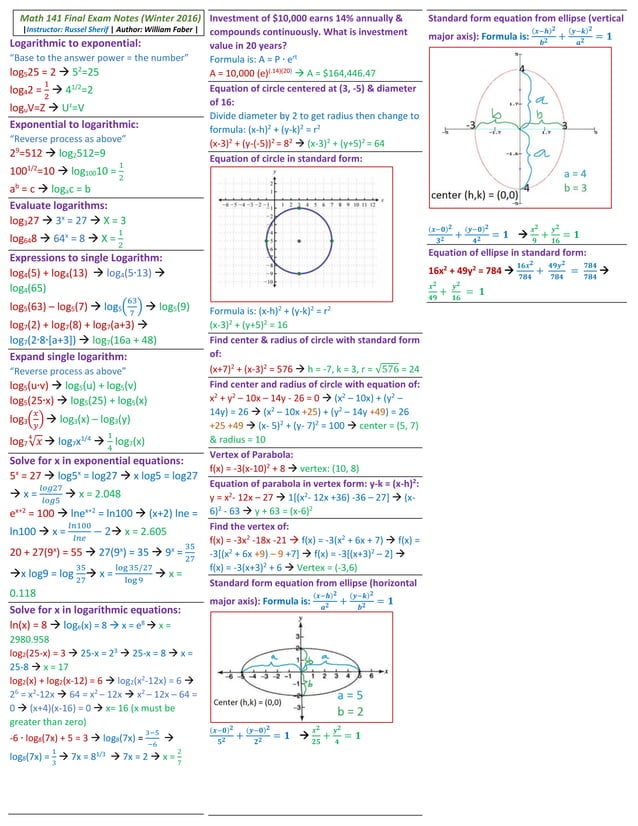 Pre-calculus 1, 2 and Calculus I (exam notes) | PDF