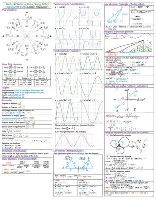 Pre-calculus 1, 2 and Calculus I (exam notes) | PDF
