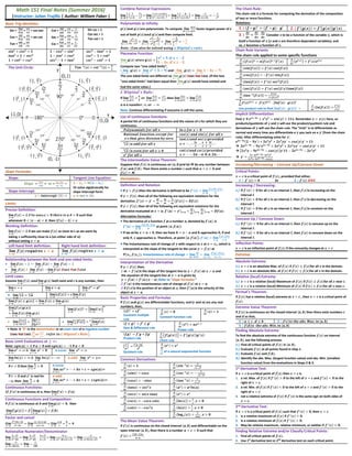 Pre-calculus 1, 2 and Calculus I (exam notes) | PDF