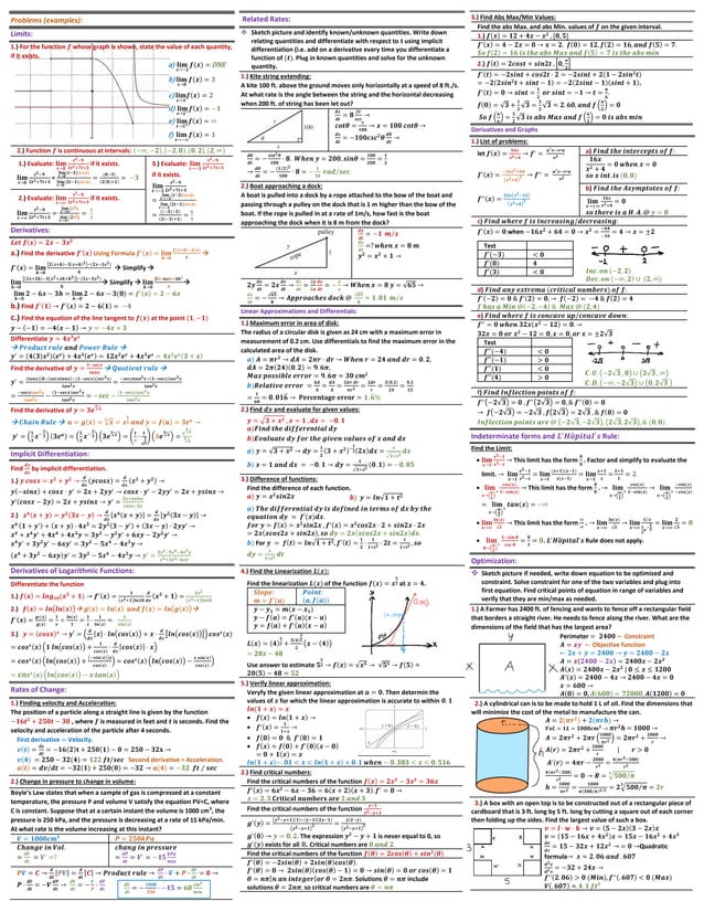 Pre-calculus 1, 2 and Calculus I (exam notes) | PDF