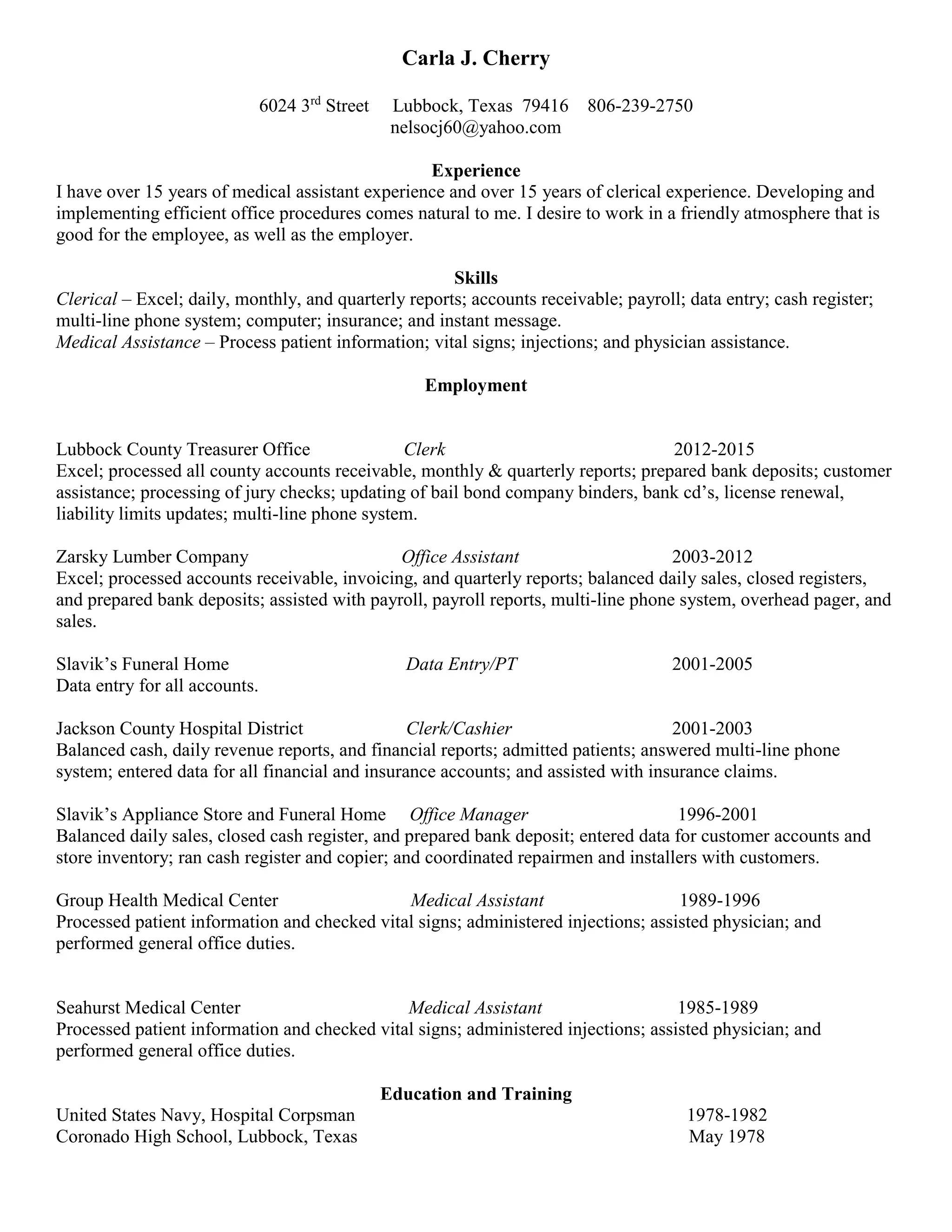 Carla J Resume | PDF