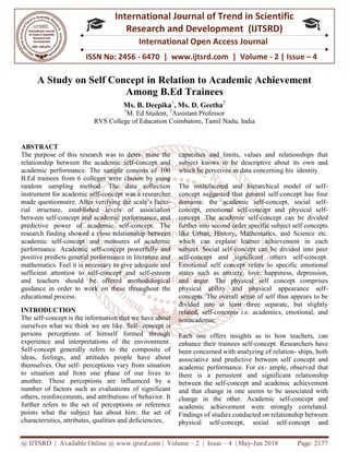 A Study on Self Concept in Relation to Academic Achievement Among B.Ed Trainees | PDF