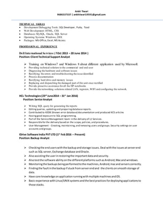 Ankit Tiwari Resume | DOCX | IT and Internet Support | Internet