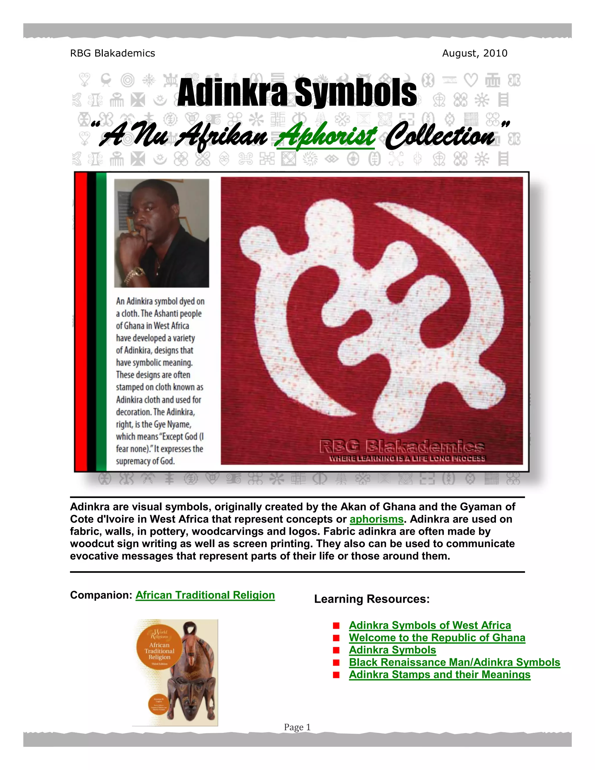 Adinkra Symbols: A New (Nu ) Afrikan Aphorist Collection | PDF