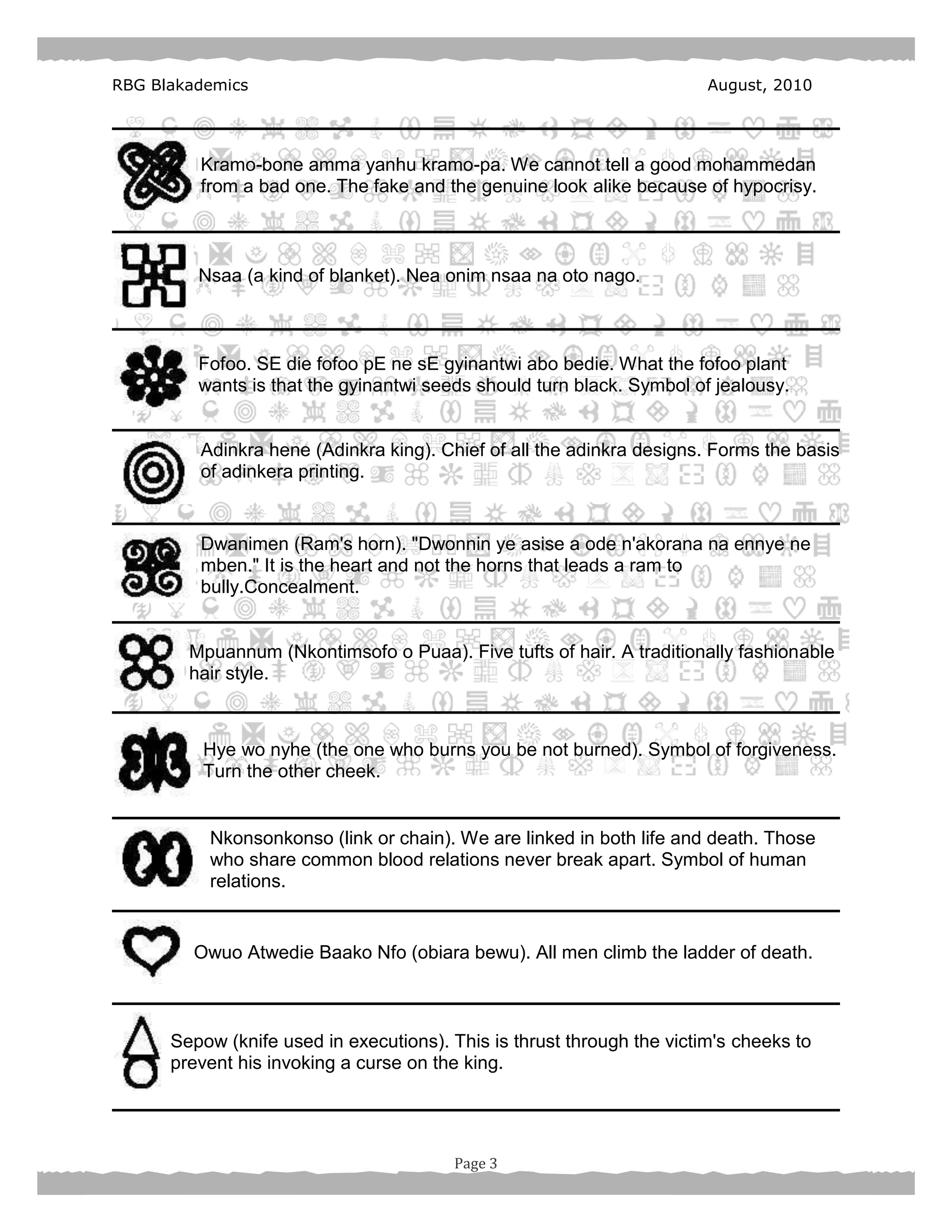 Adinkra Symbols: A New (Nu ) Afrikan Aphorist Collection | PDF