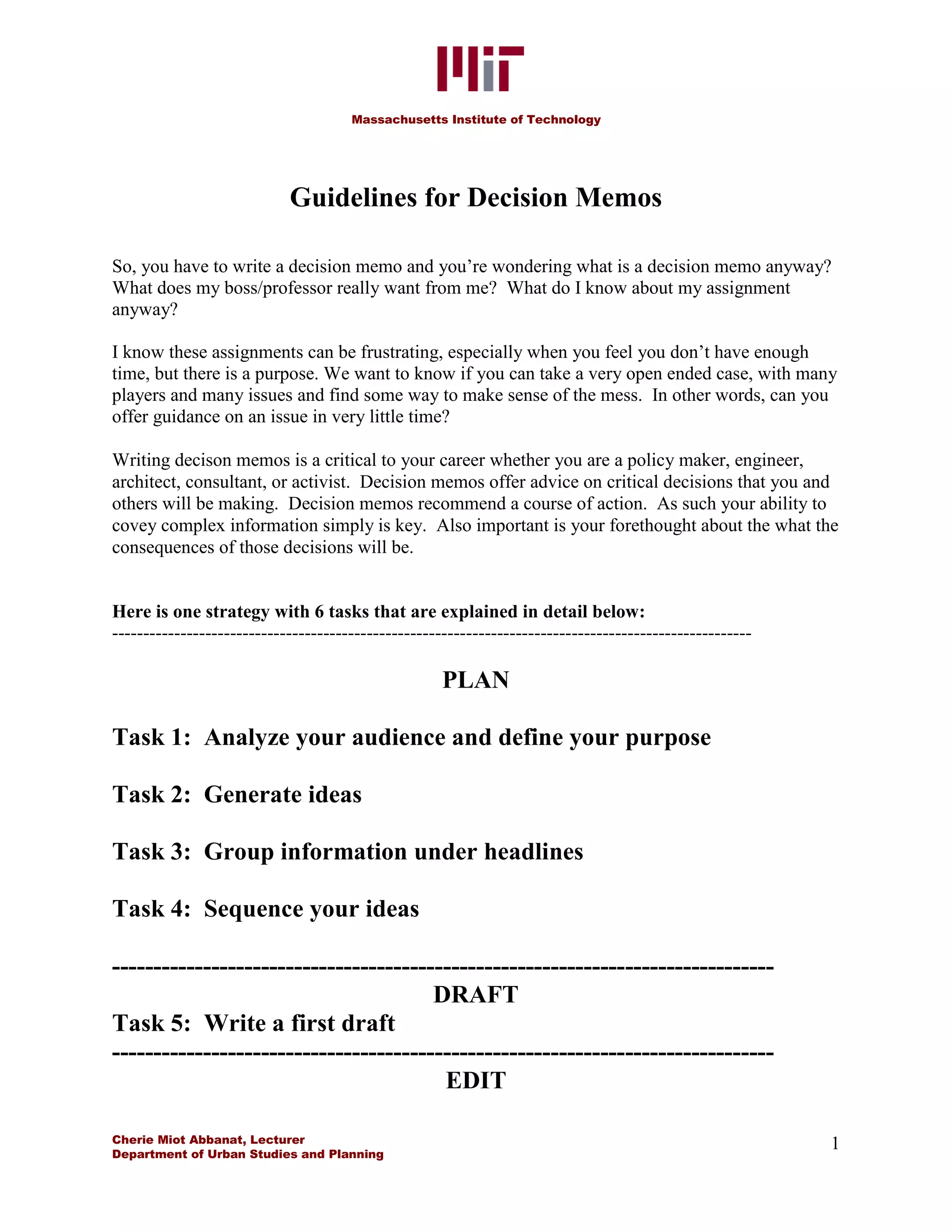 MIT Decision Memorandum Guide | PDF