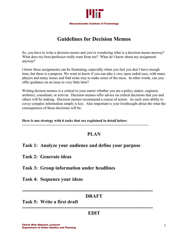 MIT Decision Memorandum Guide | PDF