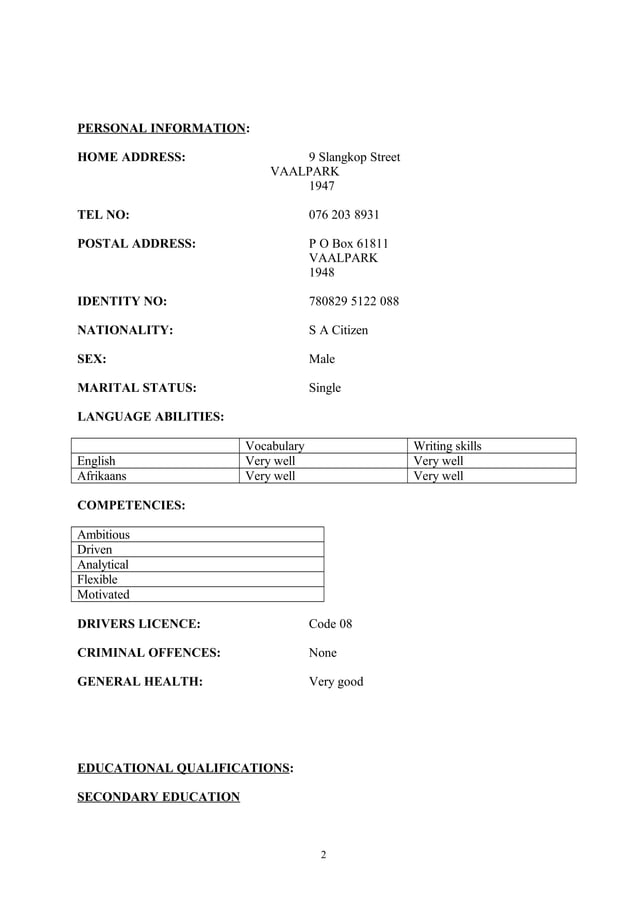 CV - Ian van Zyl | PDF