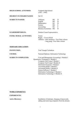 CV - Ian van Zyl | PDF