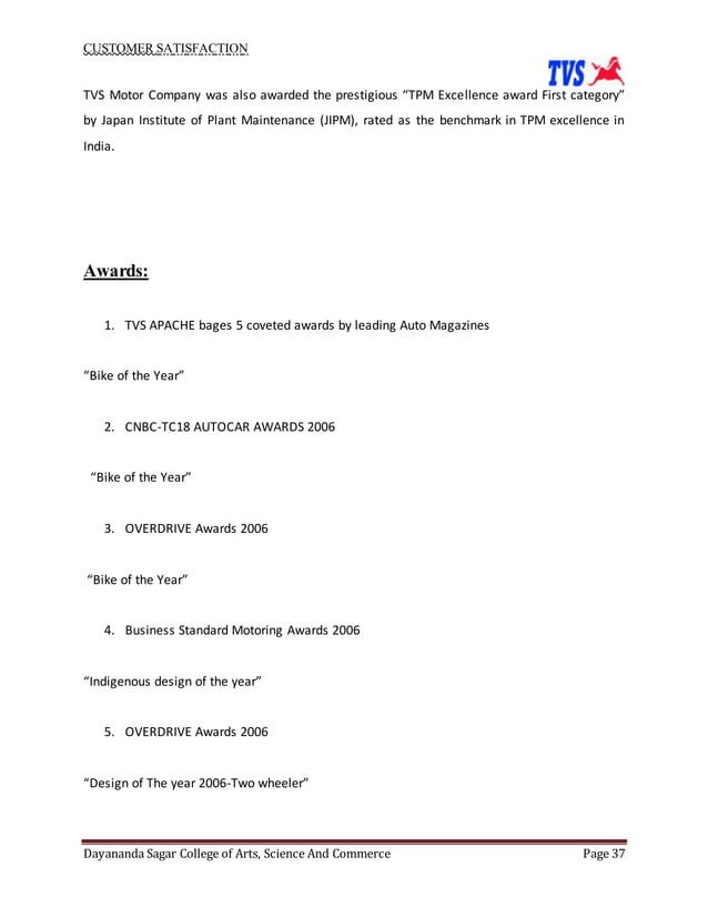 PROJECT WORK ON TVS | DOCX | Automotive Industry | Industries