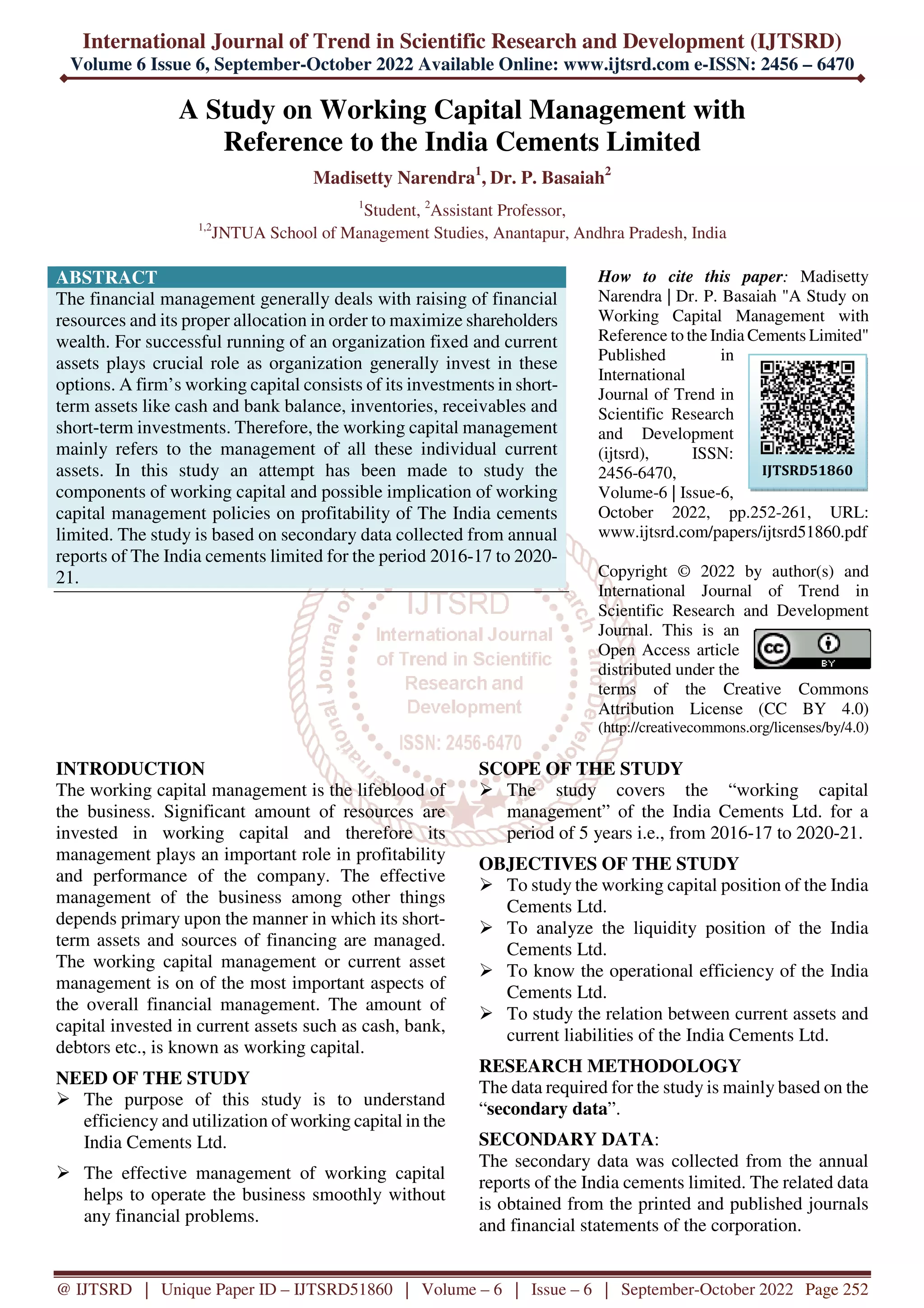 A Study on Working Capital Management with Reference to the India ...