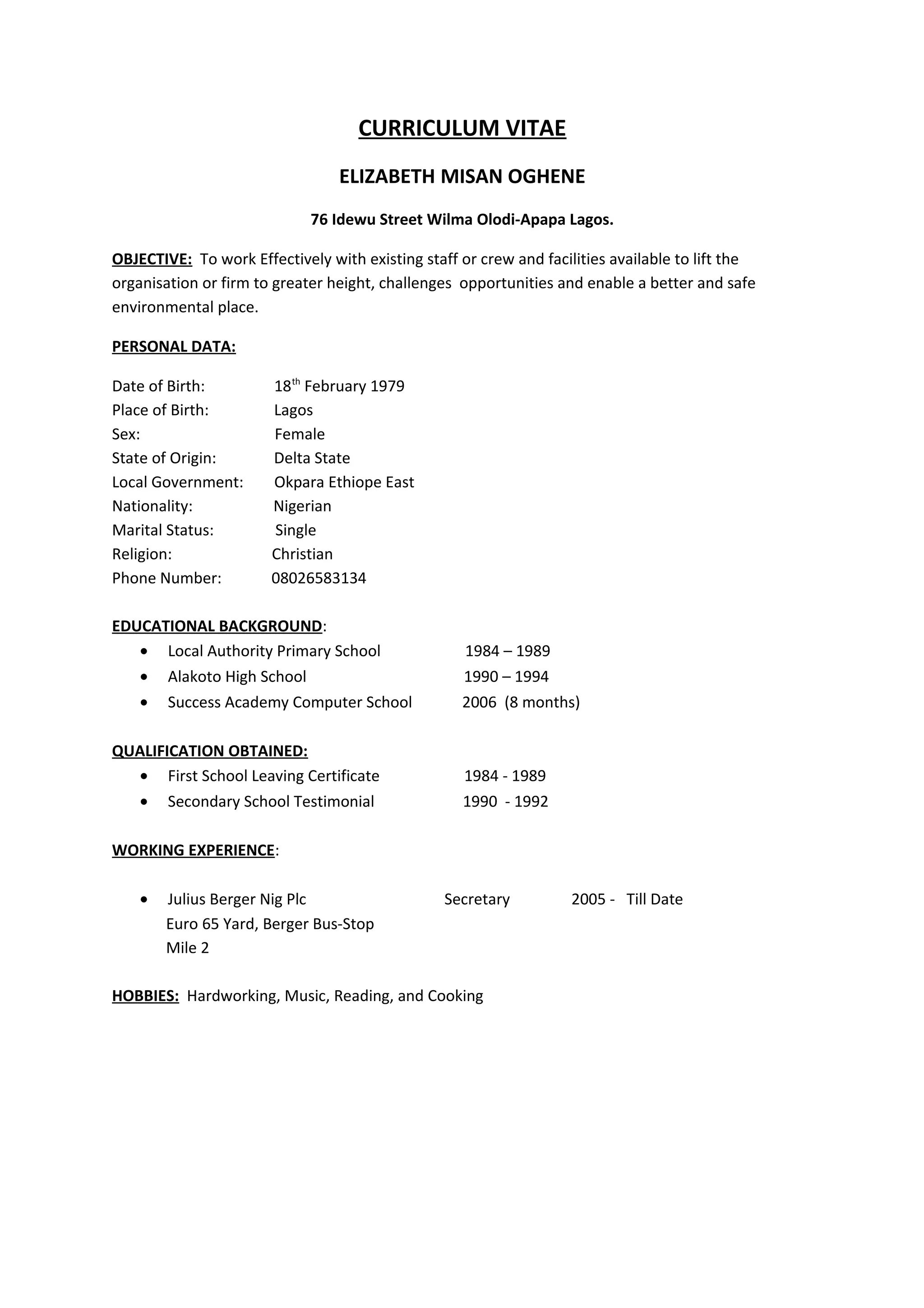 CURRICULUM VITAE_Elizabeth | DOC