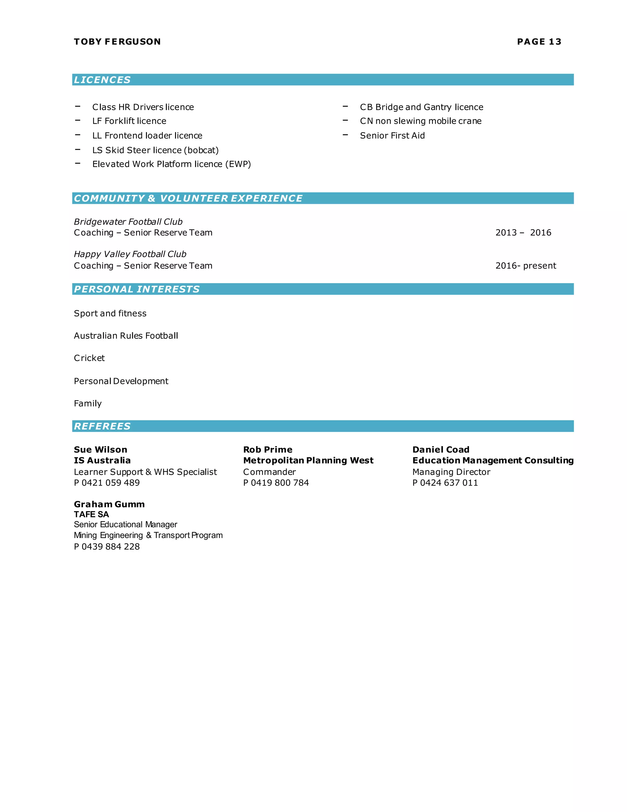 Resume - Toby Ferguson 2016 | DOCX