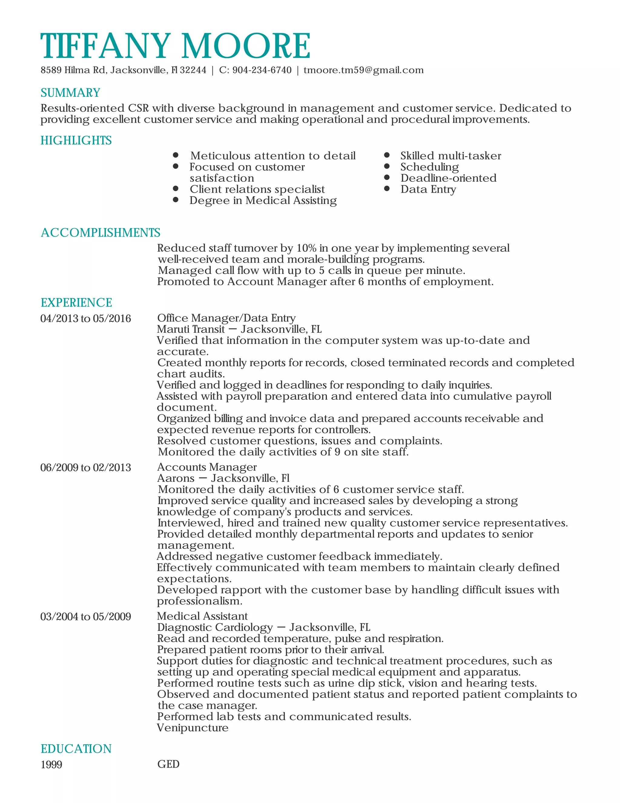 Tiffany Moore Resume 1 (1) | PDF