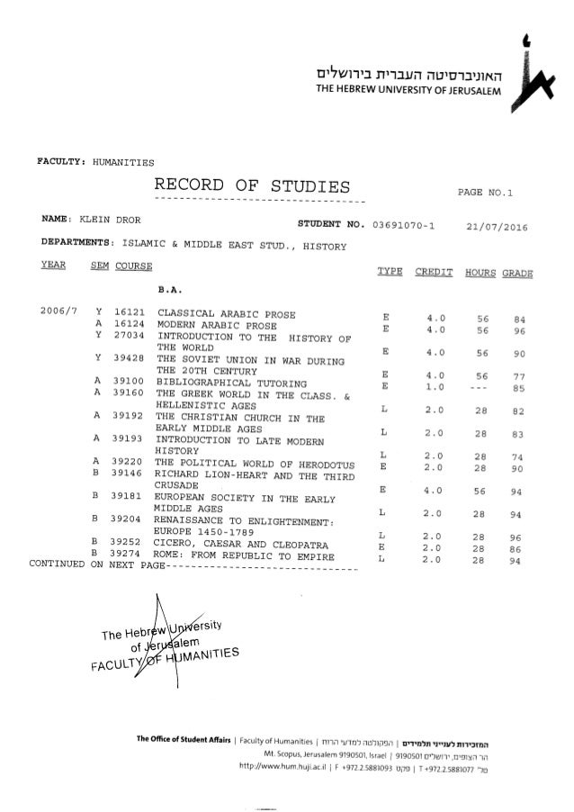 BA grade sheet (English)