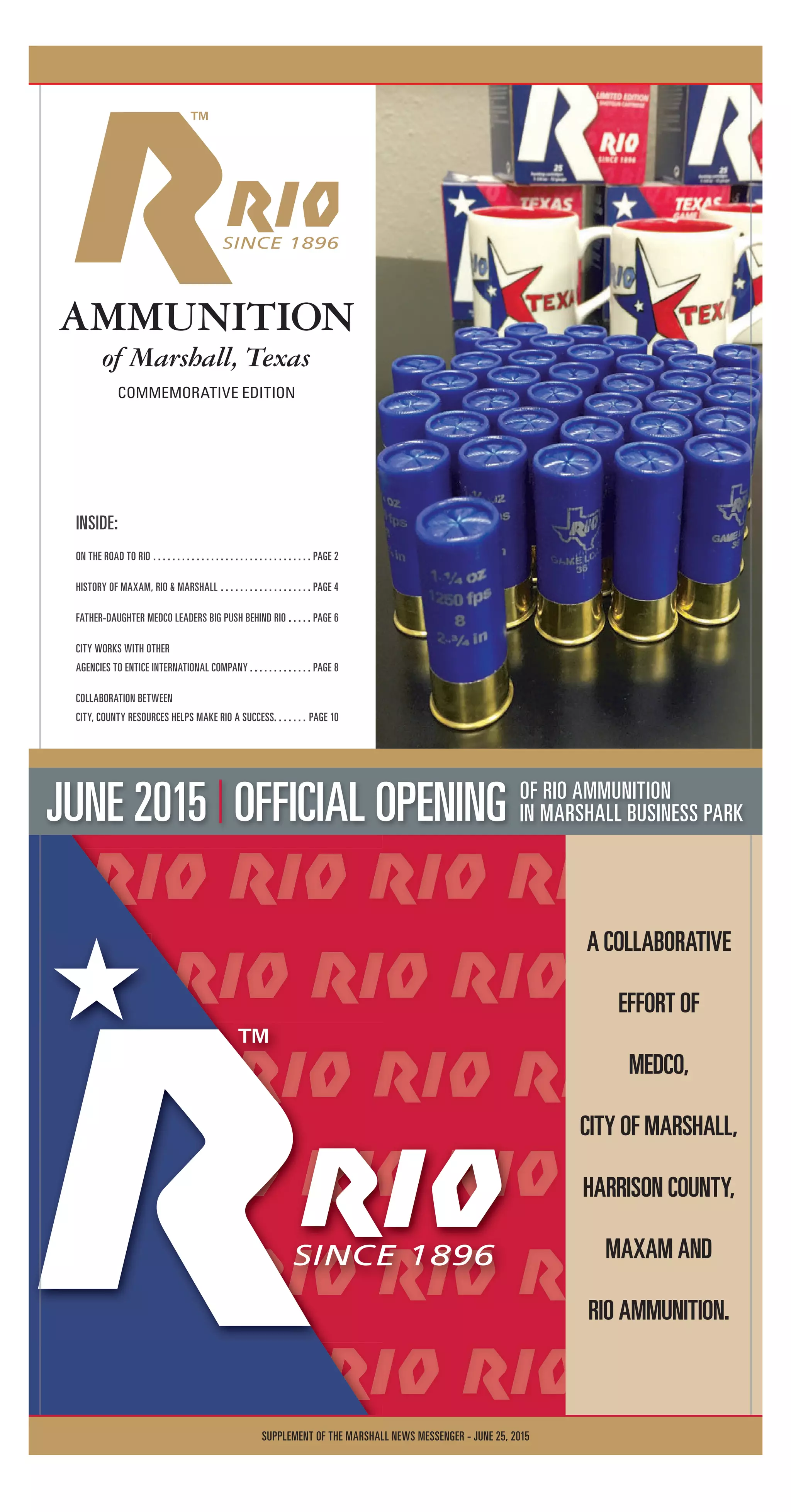 Rio Ammunition Commemorative Edition - Marshall News Messenger - 8.25. ...