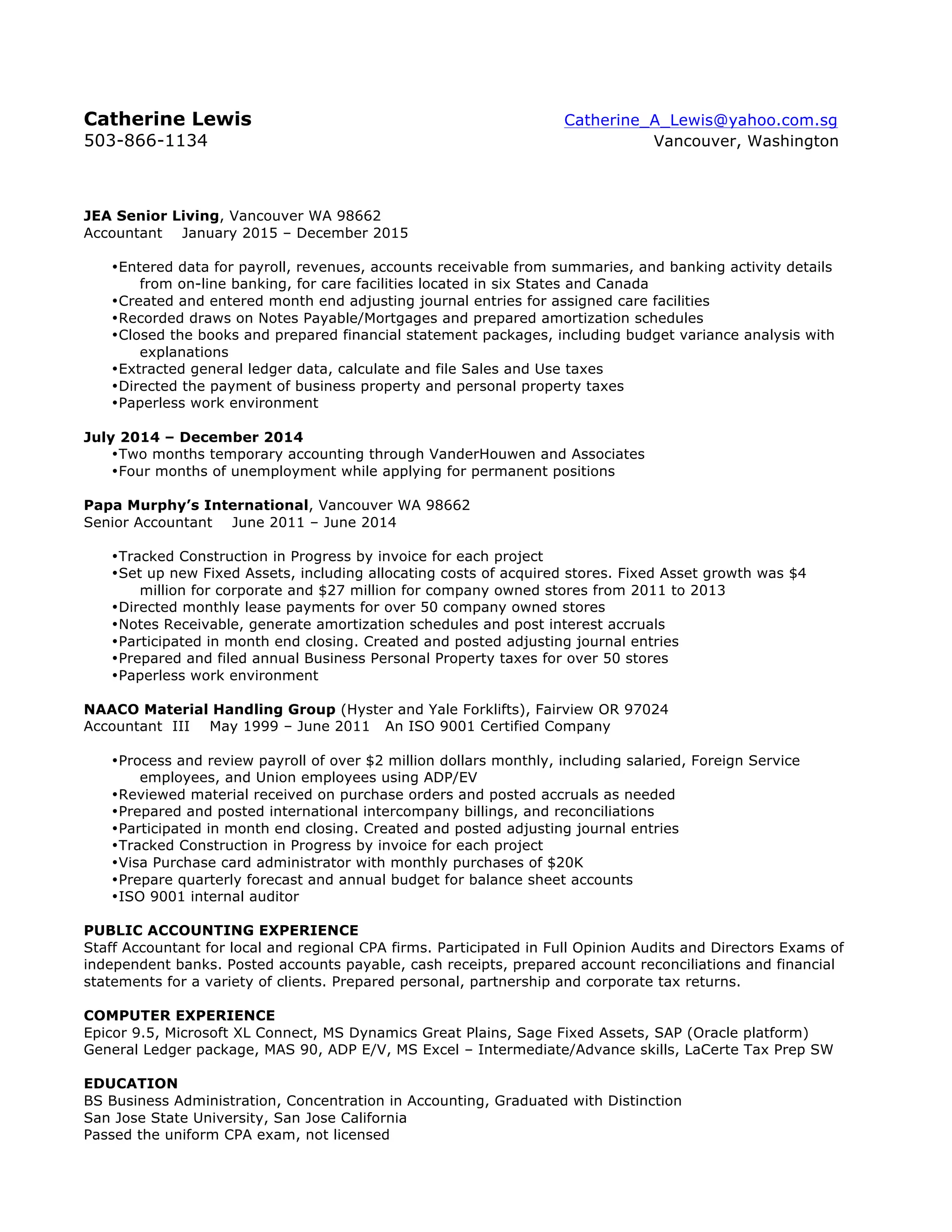 C A Lewis Resume | PDF