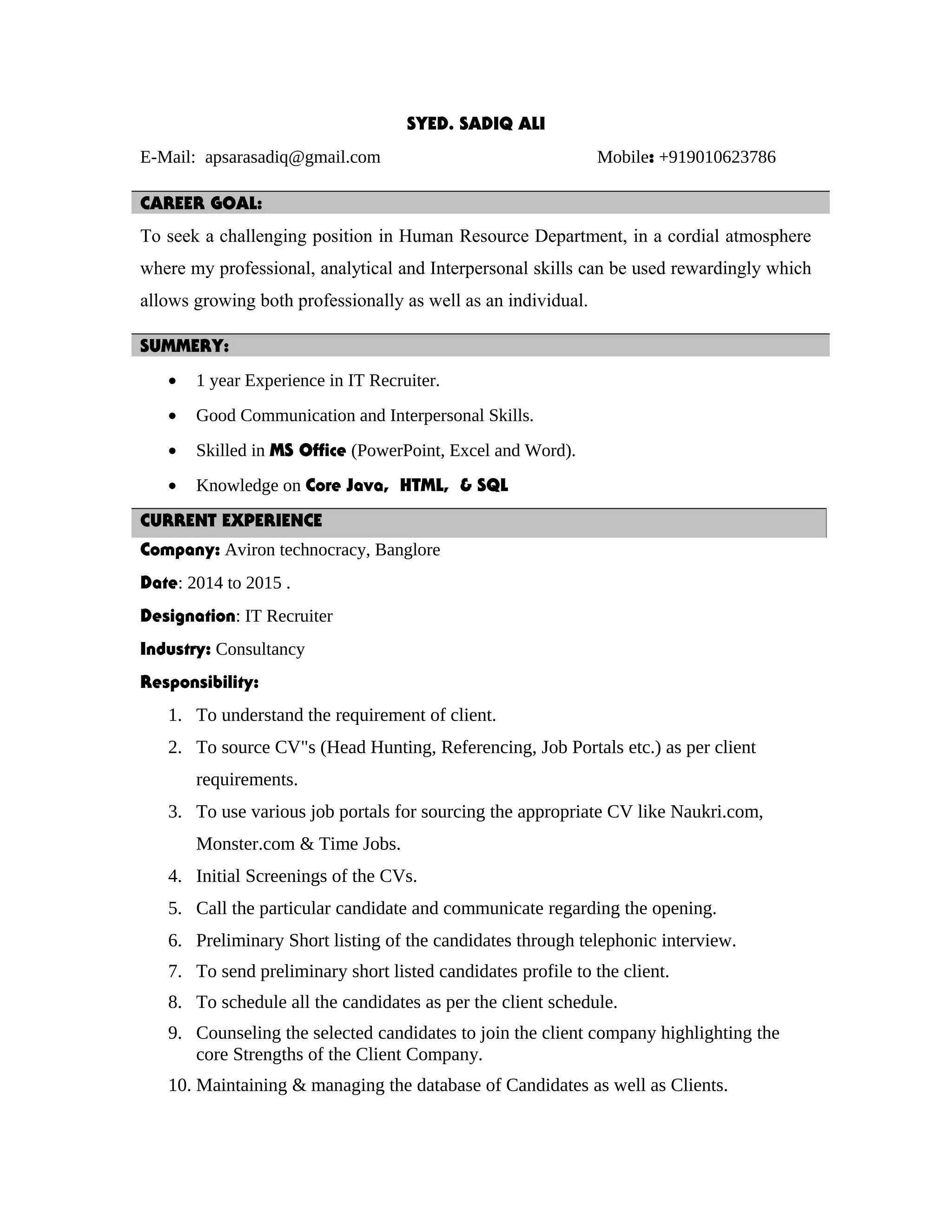 sadiq recruiter | PDF