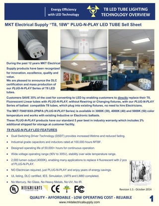MKT Electrical Supply T8 PNP LED Tube | PDF