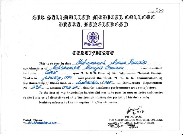 MBBS Certificate - College | PDF