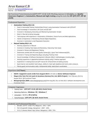 Arun Kumar Resume | DOC | Computer Software and Applications | Computing
