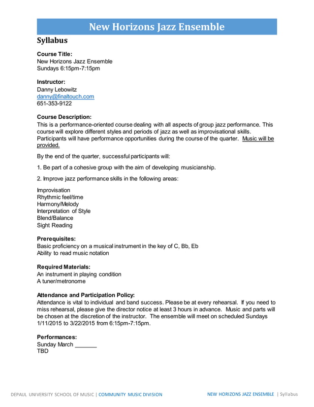 Jazz Syllabus | PDF