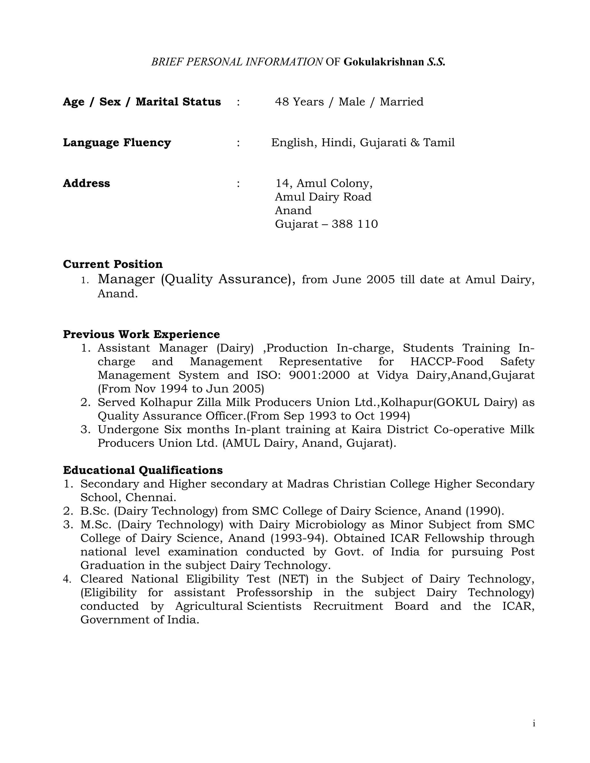 CV - Gokul 2016 | PDF